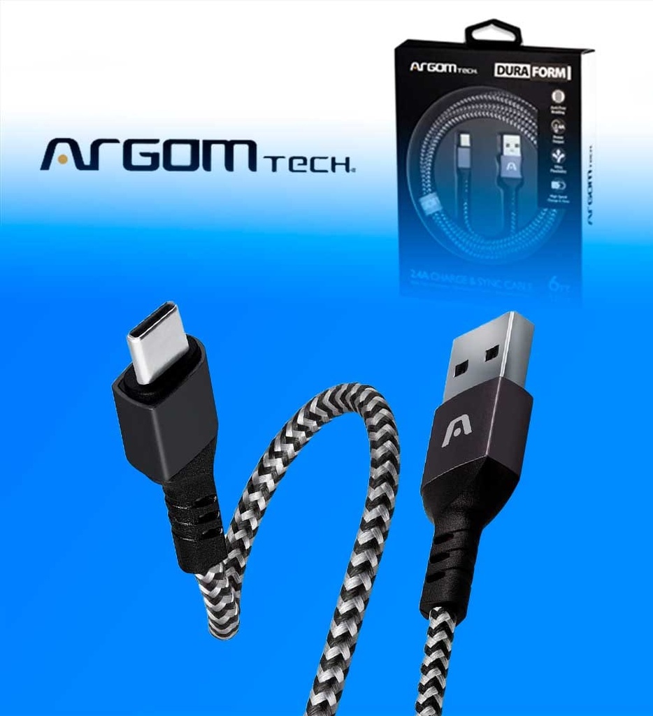 Cable Argom ARG-CB-0025BK Dura Form Tipo C a USB 2.0 Nylon Braided 1 ...